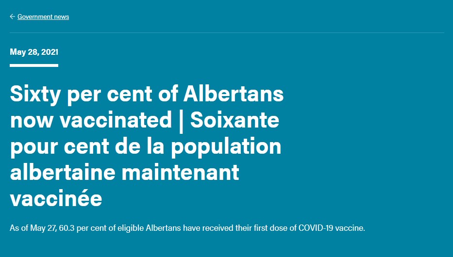 Sixty per cent of Albertans now vaccinated - Healthy Aging CORE Alberta